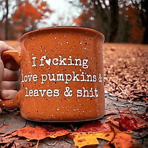 YAMSLAM Funny Coffee Mug 13.52Oz Coffee Mug Ceramic Cup I FUC-King Love Pumpkins and Leaves and Shit Fall Stoneware Campfire Mug Funny Coffee or Tea Mug Funny Gifts for Colleagues Women Men,Orange