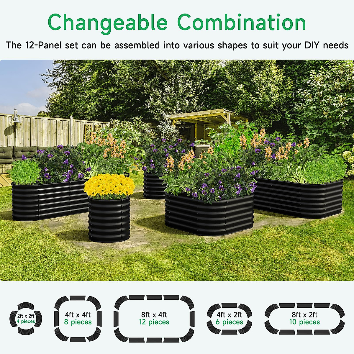 GreatBuddy Raised Garden Beds Outdoor 8x4x2ft, Large Metal Planter Box for Deep-Rooted Vegetables, Flower, Fruit, Herbs, and Succulents w/ 478 Gallon Capacity, Black