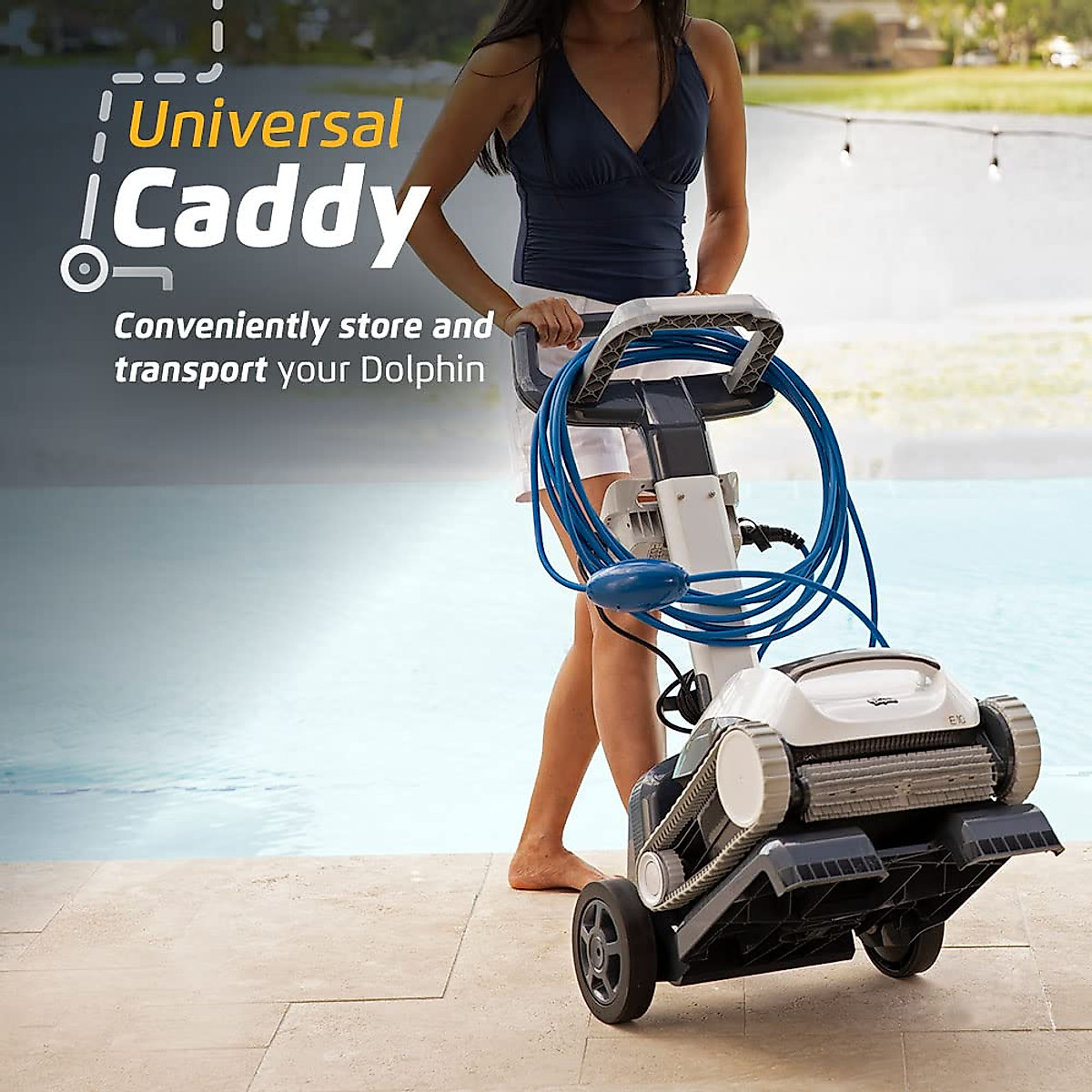 Dolphin (2025 Model) E10 Automatic Robotic Pool Vacuum Cleaner Includes Caddy and Classic Cover for Storage and Protection, Ideal for Above-Ground Pools up to 30 FT in Length