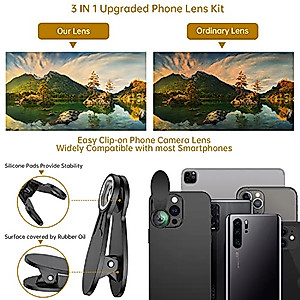 Phone Camera Lens 3 in 1 Kit, COSULAN Phone Lens Kit - 235° Fisheye Lens + 25X Macro Lens + 0.62X Wide Angle Lens, Clip on Cell Phone Lens Camera Compatible with iPhone Samsung Android Smartphones