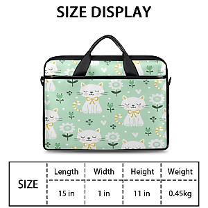 Bow Flower Cat Laptop Computer Bag Waterproof Shoulder Messenger Bag 13-15 inch Durable Laptop Tote Bag with Shoulder Strap Handle Lightweight Crossbody Briefcase