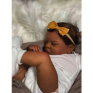 Angelbaby Realistic African American Reborn Baby Dolls Black Girl 19 Inch Life Like Sleeping Newborn Real Silicone Baby Doll Brown Skin Bebe Reborn Ethnic Alive Doll Sets Girl Boy Toys Birthday Gift