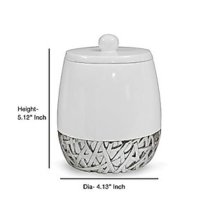 nu steel Bali Canister Jar with Lid for Cosmetics and Makeup Storage, Bathroom, Countertop, Desk, and Vanity, Resin, White/Chrome