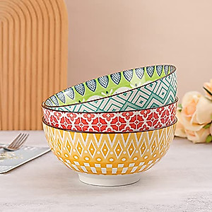 AHX Porcelain Large Serving Bowls - Salad Soup Noodle Ramen Bowls - Big Cereal Pasta Bowl Set - 3 Pack Large Capacity Ceramic Bowl sets -Microwave & Dishwasher Safe - 8inch（57oz/1.8 Quart