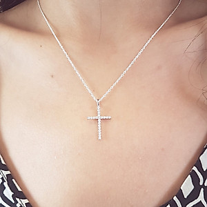 Dazzlingrock Collection 0.30 Carat (Ctw) Round White Diamond Thin Cross Pendant for Women with 18 inch Silver Chain in 14K White Gold