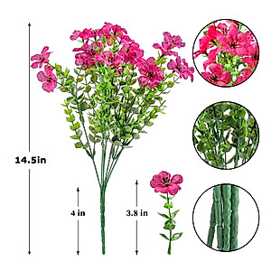 Gorgeoos 4 Bundles Artificial Flowers for Outdoors Fake Plants No Fade Faux Outside Greenery Boxwood Plastic Shrubs Silk Flowers for Home Garden Window Box Porch Patio Decoration (Fuchsia)