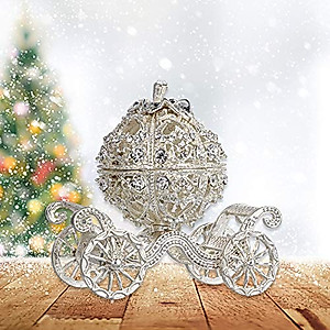 NUOBESTY Crystal Pumpkin Carriage Trinket Box Rhinestone Princess Cinderella Carriage Jewelry Box Hand Painted Jewelry Display Organizer Collectible Figurine Ornament for Women