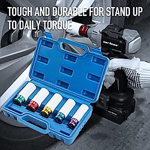 CARTMAN 5 Piece Set 1/2 Inch Drive Deep Impact Socket, Non-Marring Impact Lug Nut Socket with Protective Sleeves, CR-MO