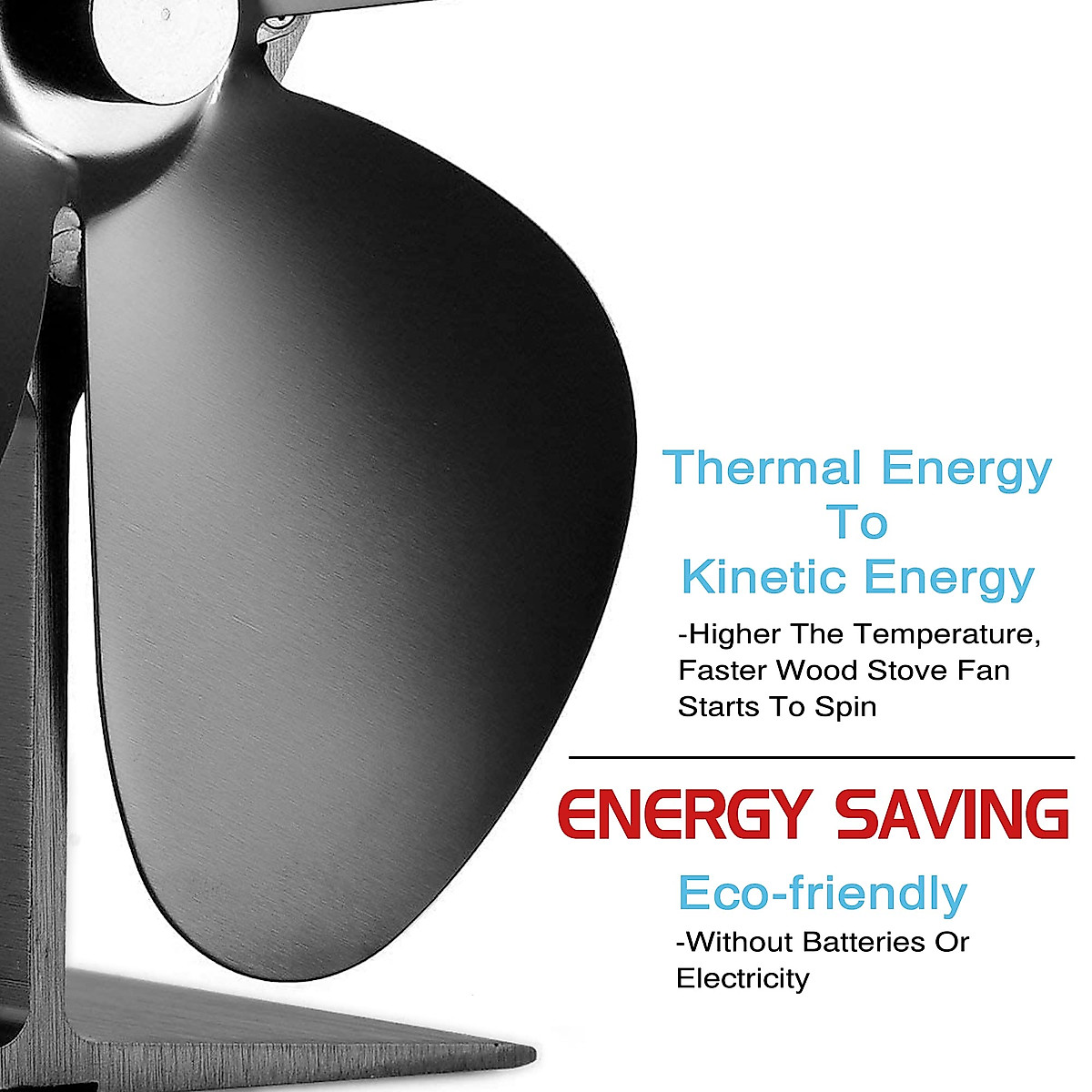 Toanel Wood Stove Fan Heat Powered 6 Blades Non Electric Fireplace Fan with Magnetic Thermometer for Wood Gas Burning Stove Pellet Log Burner