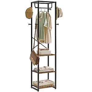 IBUYKE Coat Rack with Shelves, Freestanding Hall Tree with 3 Shelves and 8 Hooks, Industrial Clothes Stand for Entryway, Hallway, Bedroom, Rustic Brown UTMJ088H