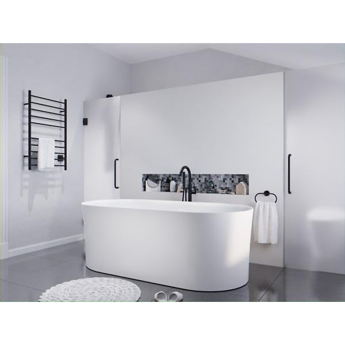 ANZZI 67" Freestanding Jetted Bathtub - White Acrylic Air Jetted Free standing Bath tub - Jerico Series Soaking Tub, Drain and Overflow, Light Up Control Pad - Luxury Spa Experience at Home