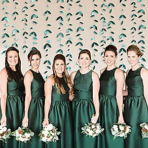 52 Ft Hunter Green Leaf Garland Emerald Turquoise Dark Green Paper Hanging Leaves Streamer Teal Aqua Green Banner for Anniversary Wedding Bridal Shower Engagement Spring Summer Party Decorations