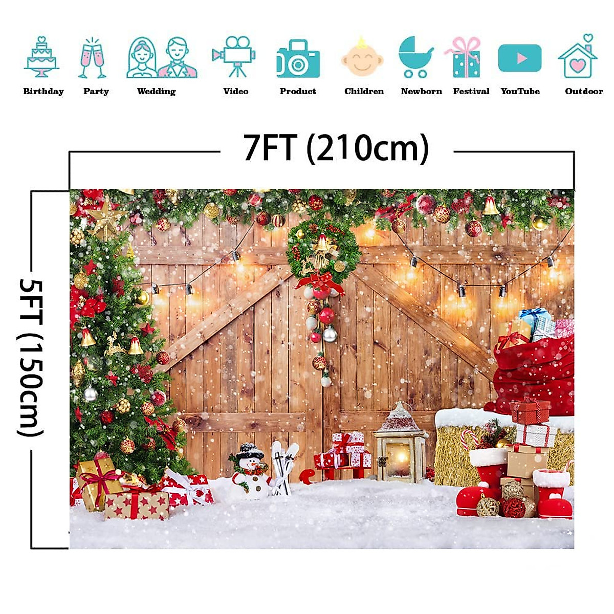 SJOLOON Rustic Christmas Barn Wood Door Backdrop for Photography Xmas Tree Snow Gift Wall Floor Party Photo Background Winter Holiday Family Supplies Banner Decoration Studio Props 12391 (7x5FT)