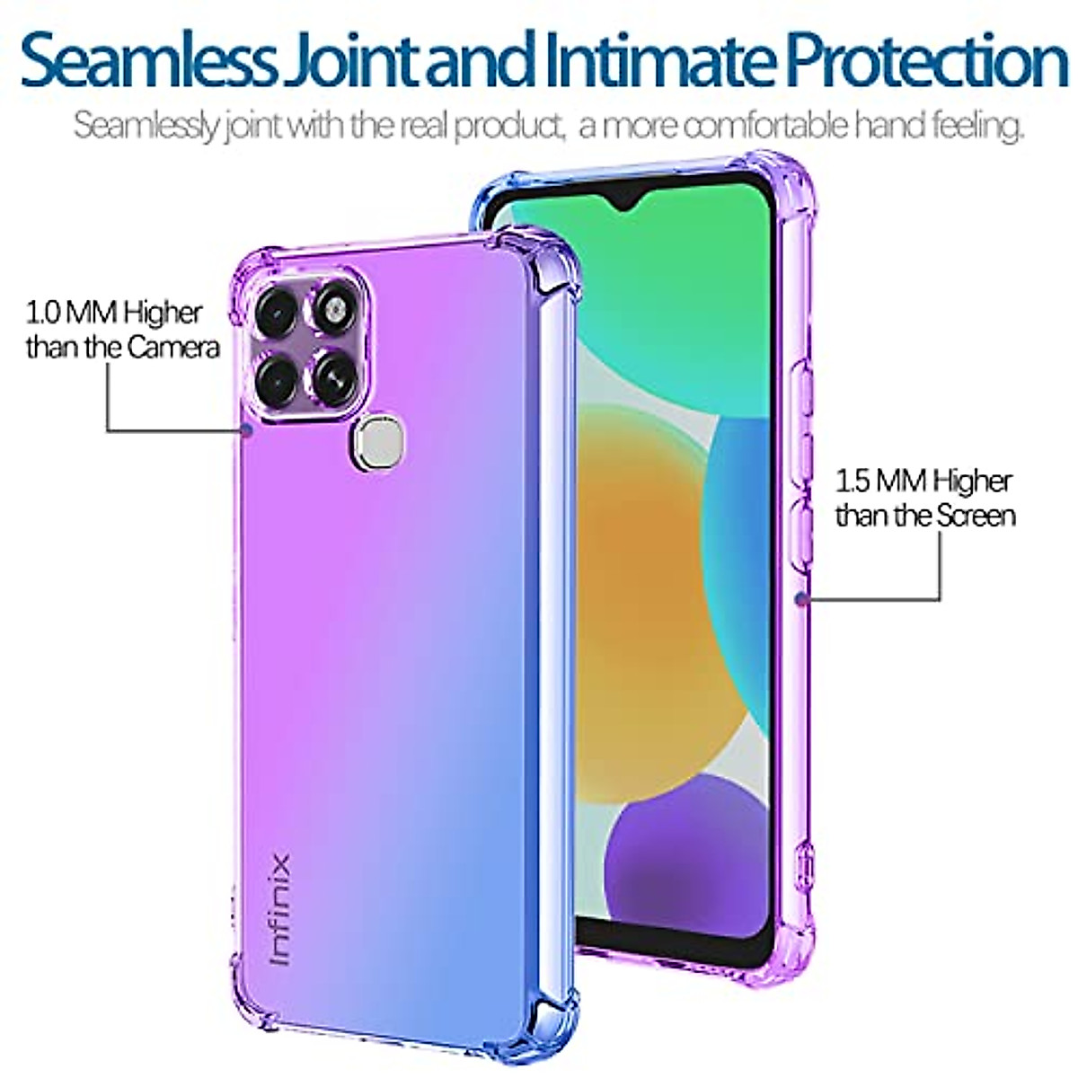 KOARWVC Case for Infinix Smart 6 Case,Smart 6 HD X6511 Case, Crystal Clear Case Gradient Slim Anti Scratch TPU Shockproof Protective Phone Cases Cover for Infinix Smart 6 (Purple/Blue)