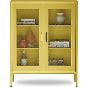 YAUWOH Metal Garage Storage Cabine with 2 Doors and 4 Adjustable Shelves - 73" Metal Display Cabinet,Metal Mesh Cabinet for Office,Home,Garage,Gym,School