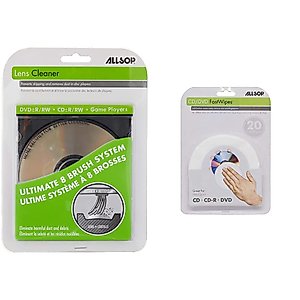 Allsop CD Laser-Lens Cleaner & CD and DVD FastWipes, lint-Free Wipes for Cleaning DVD, CD, PS1, PS2, Xbox & Xbox 360 Discs