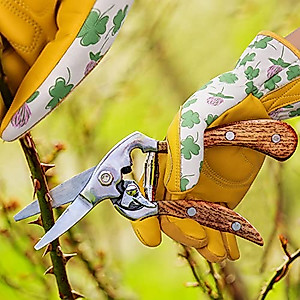 Work Gloves for Women, Durable Cowhide Leather Gardening Gloves Washable Thornproof Garden Gloves for Rose Pruning Cactus Weeding Yard Work Outdoor Work Gardening Gifts for Ladies (Small)