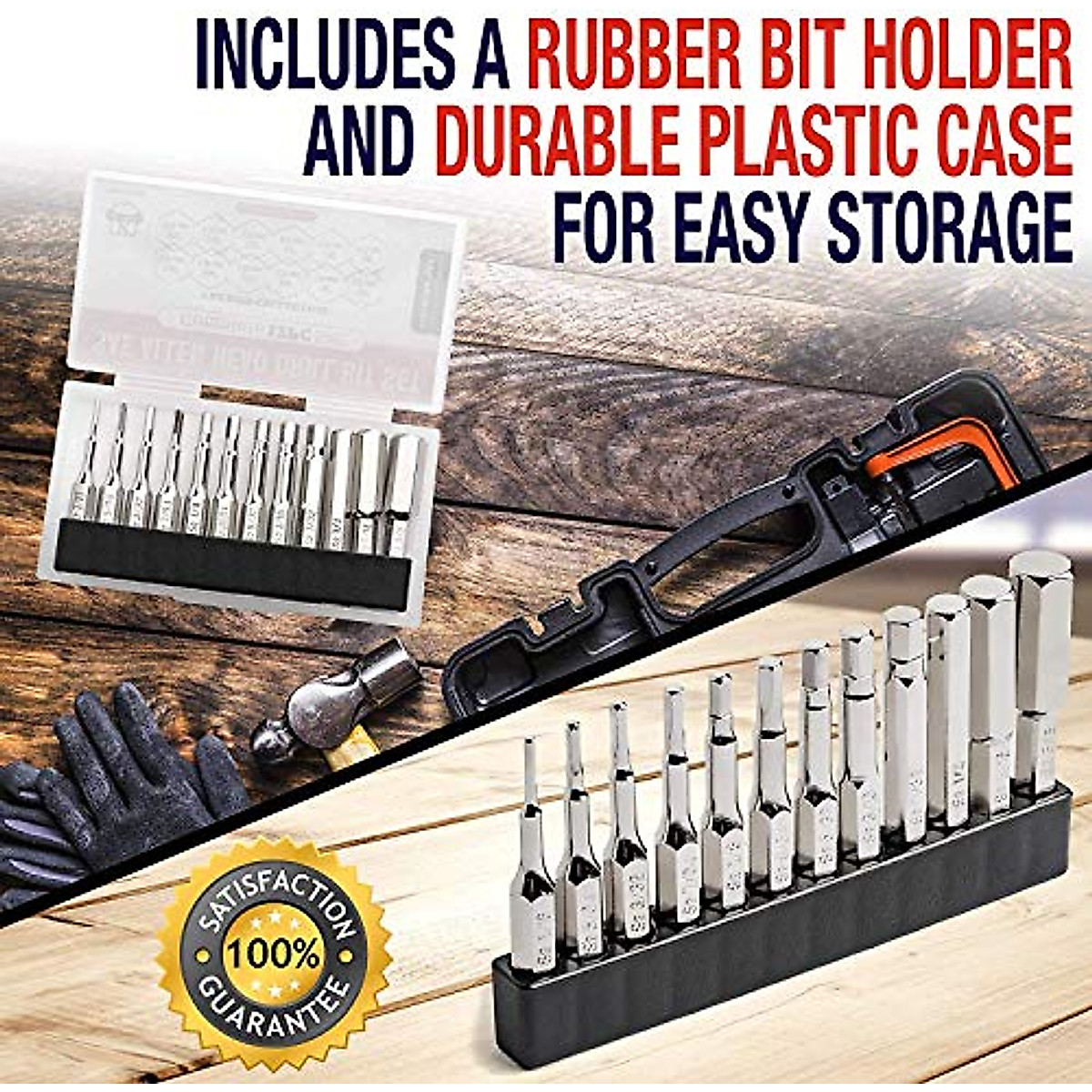 Allen Wrench Drill Bit Set (PREMIUM 24pc COMPLETE SAE and METRIC SET) /w Storage Case and Bit Holder - Hex Shank Magnetic Bit Set - THE GIFD COLLECTION - Fortified S2 Steel - Long 2in Heads for Drills