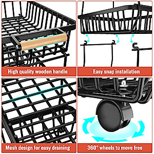 Fruit Vegetable Basket, 4 Tier Fruit Vegetable Storage Cart, Vegetable Basket Bins Rack for Onions and Potatoes, Rolling Utility Cart for Kitchen Pantry Bedroom Living Room, with Handle