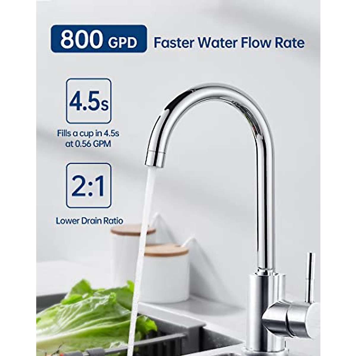 Geekpure 800 GPD Reverse Osmosis Drinking Water Filtration System with Twist Filters-Tankless-Fast Flow-2:1 Pure to Drain