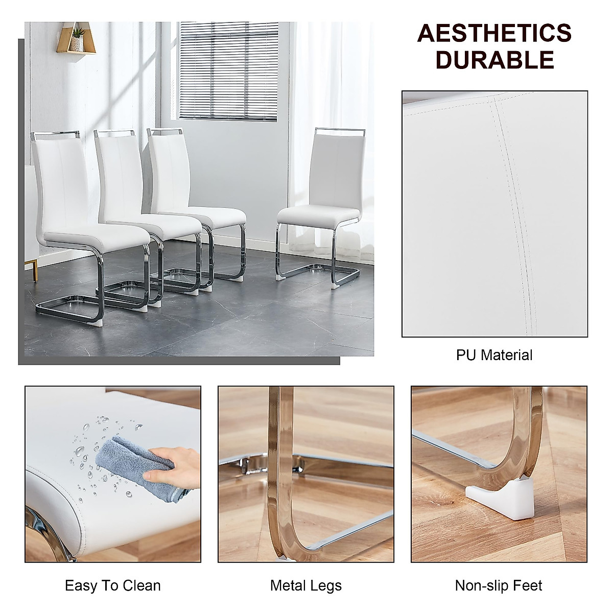 Maotifeys Marble Dining Table Set for 8, 9 Piece Modern Dining Room Table Set with Rectangle Dinner Kitchen Table and Upholstered Pu Leather Chairs, 71" White Faux Marble Dining Table Chairs Set of 8