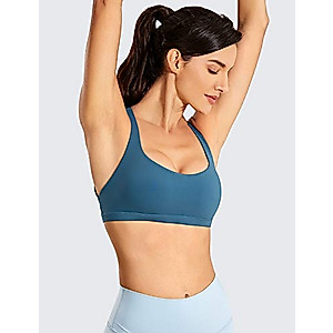 CRZ YOGA Strappy Sports Bras for Women - Criss Cross Back Wireless Padded Yoga Workout Cami Top Petrol Blue Small