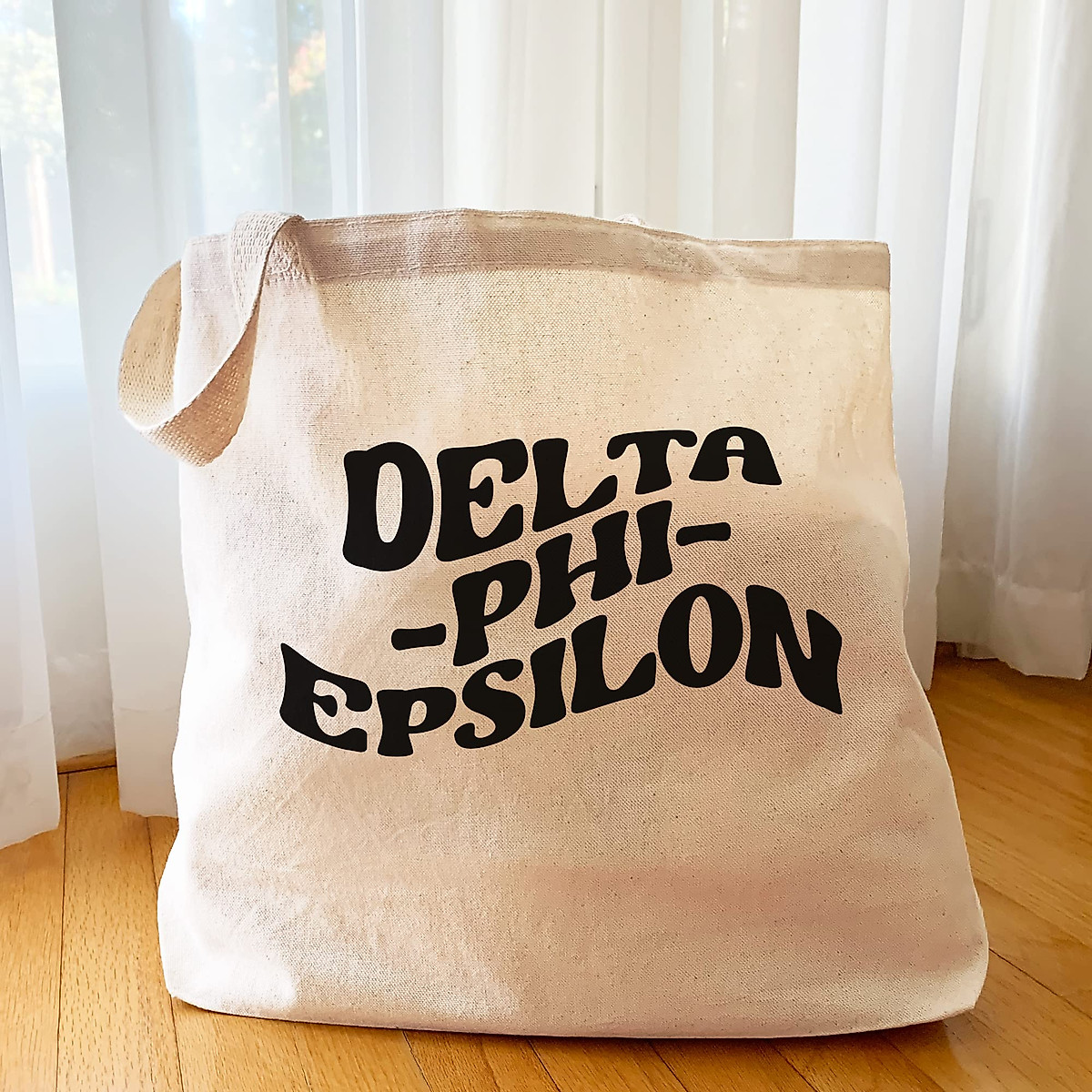 sockprints Tote Bags for Delta Phi Epsilon Sorority – Mod Style Sorority Bag - Large Canvas Tote Bag - Sorority Gifts for Women