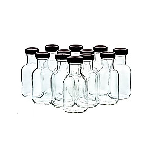 Set of 8oz Glass Bottles with Black Plastic Caps | Reusable Stout Flint Glass Bottles with Lids for Juicing, Kombucha, Liquids | Made in USA | 8 oz Glass Bottles (Total of 12)