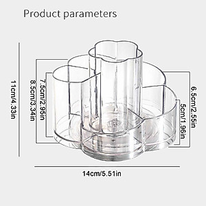 Makeup Brush Holder, Acrylic 6 Slots Skincare Organizers, 360 Degree Rotating Pen Bucket, Decorative Clear Vanity Cosmetics Display Case for Lipstick Beauty Egg Foam Eyebrow Pencil Powder Tube
