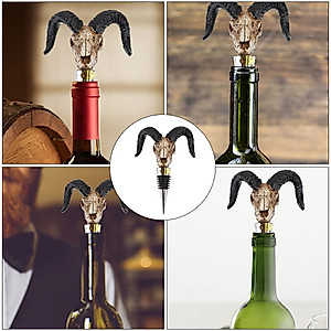 SEWACC 2pcs Decorative Wine Stoppers Animal Skull Champagne Bottle Stopper Gothic Goat Wine Stopper for Christmas Ball Party Bar Black