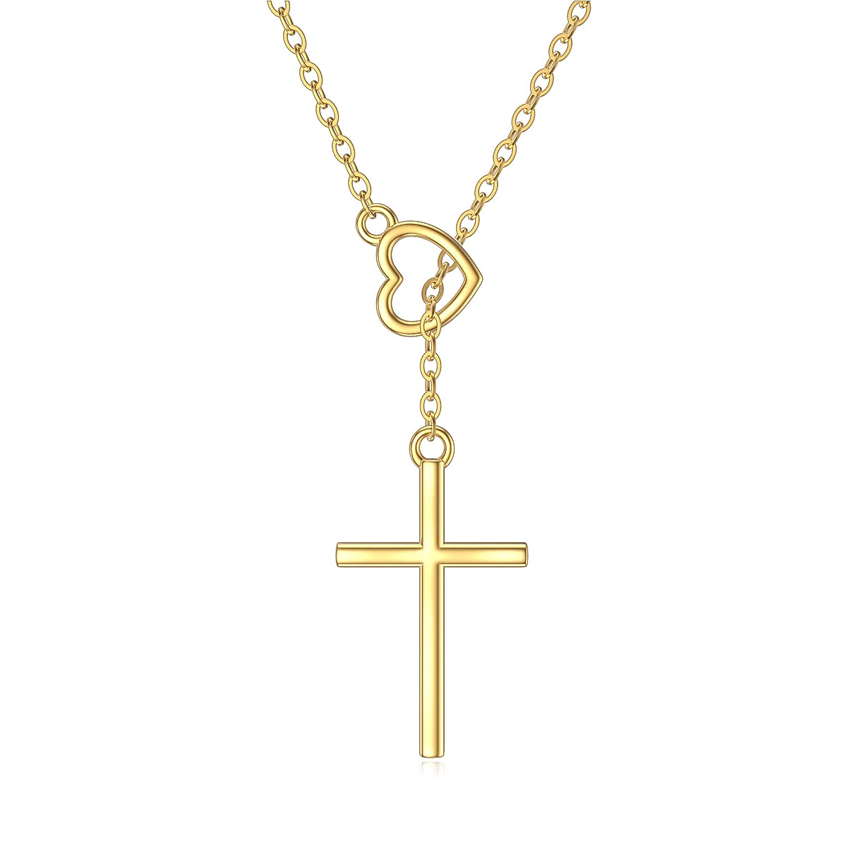 SISGEM 14K Real Gold Cross Necklace for Women,Yellow/White Gold Small Heart Cross Y-Necklaces,Anniversary Birthday Jewelry Present for Wife Mom 16''+2''