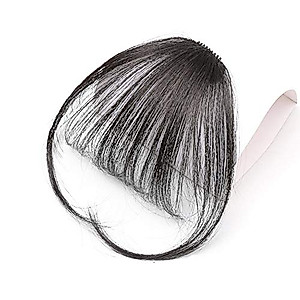Clip in Bangs 100% Real Human Hair Bangs Dark Brown Bangs Hair Clip with Temple Clip on Bangs Hair Extensions for Women (Natural Black, Wispy Bangs)