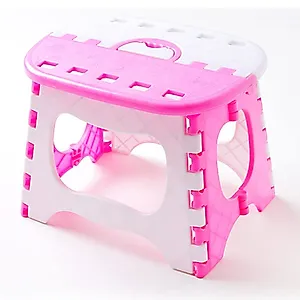 NDNCZDHC Plastic Step Stool, Folding Step Stools for Adults, Portable Step Stool for Kitchen, Small Stools to Sit On,10x7.67x7.5inch(Pink)