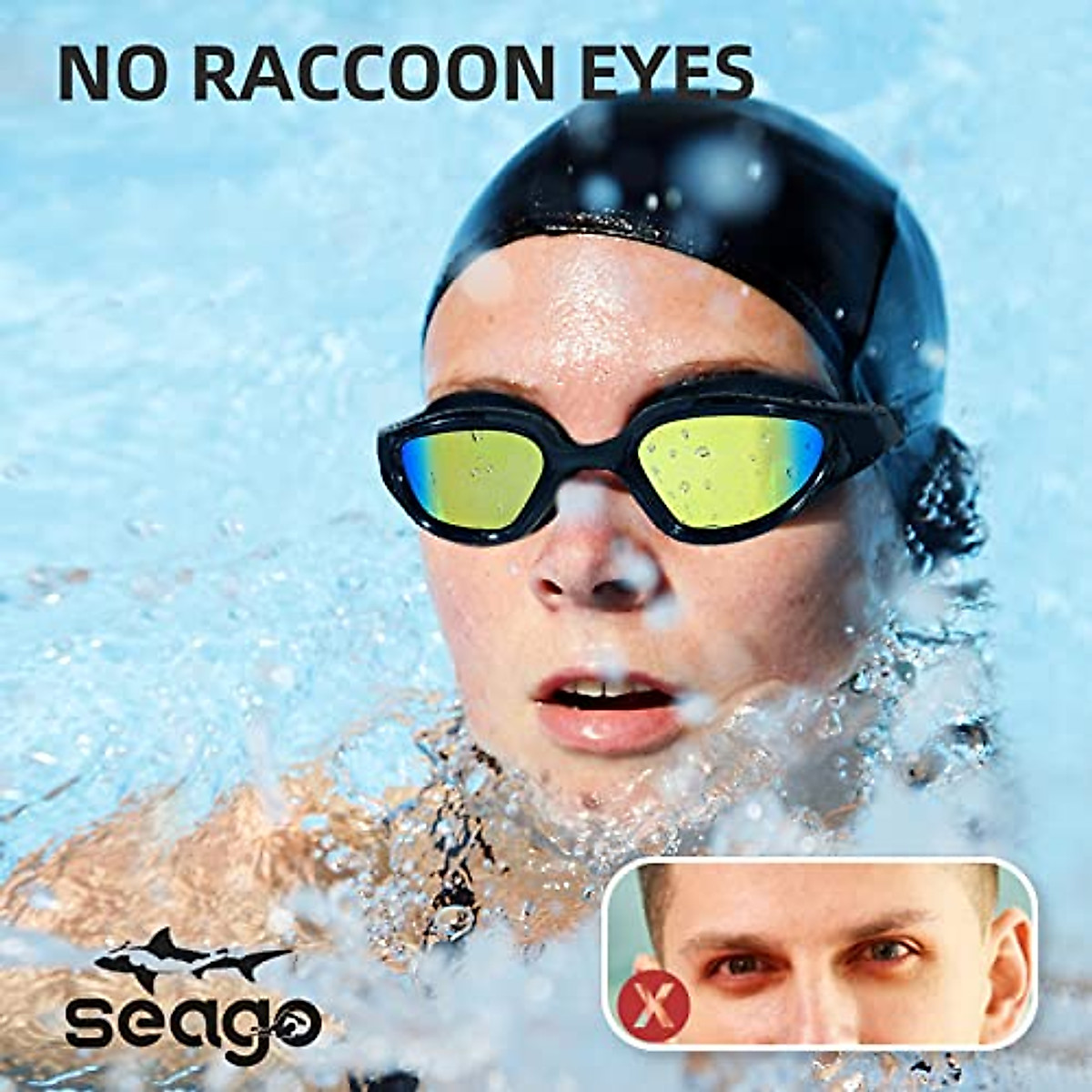 Seago Polarized Goggles for Adult Swimming No Leaking Anti Fog UV Protection, Mirrored Clear View Silicone Seal, Triathlon Swimming Goggles Water Pool Goggles Swim Goggles for Adult Men Women Youth