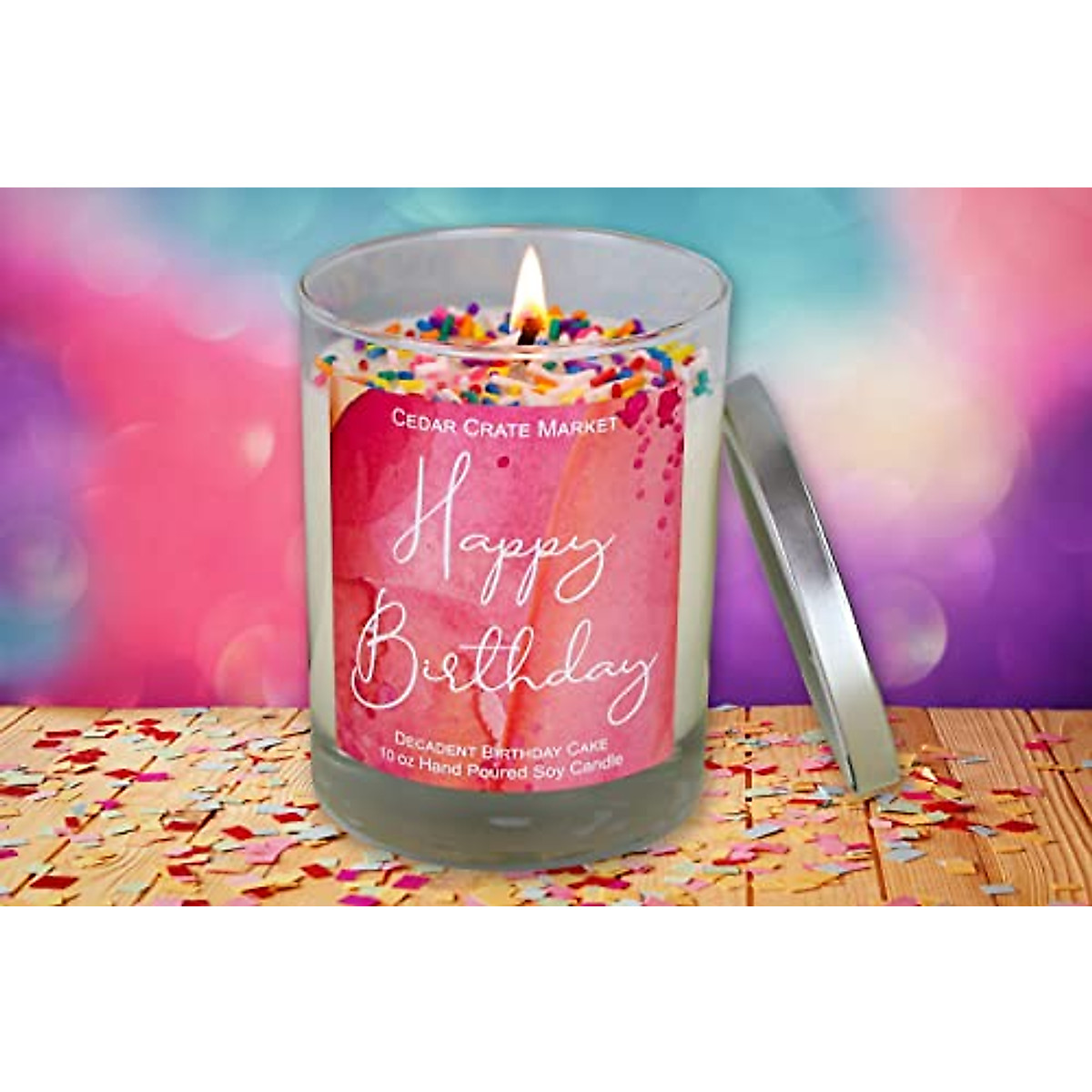 Happy Birthday Candle with Sprinkles, Birthday Cake Scented Candles for Women, Girlfriend, Best Friends, Female, Buttercream Vanilla Cake, Friendship Gift for Mom, Sister, Aunt, Coworker, Boss (Pink)