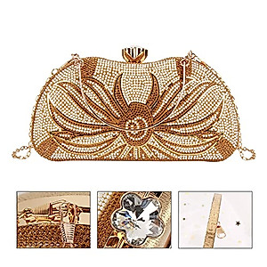 Felice Ann Mini Flower Rhinestone Studded Metal Top-Handle Bag Evening Clutch Chain Strap Cross Body Shoulder Bag