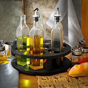 Tatuo Rotating Coffee Syrup Organizer 7 Bottles Capacity Wood Coffee Syrup Rack Syrup Bottle Holder Stand 12.5 Inch Wine Display Tray for Coffee Bar Countertop(Black, Black)