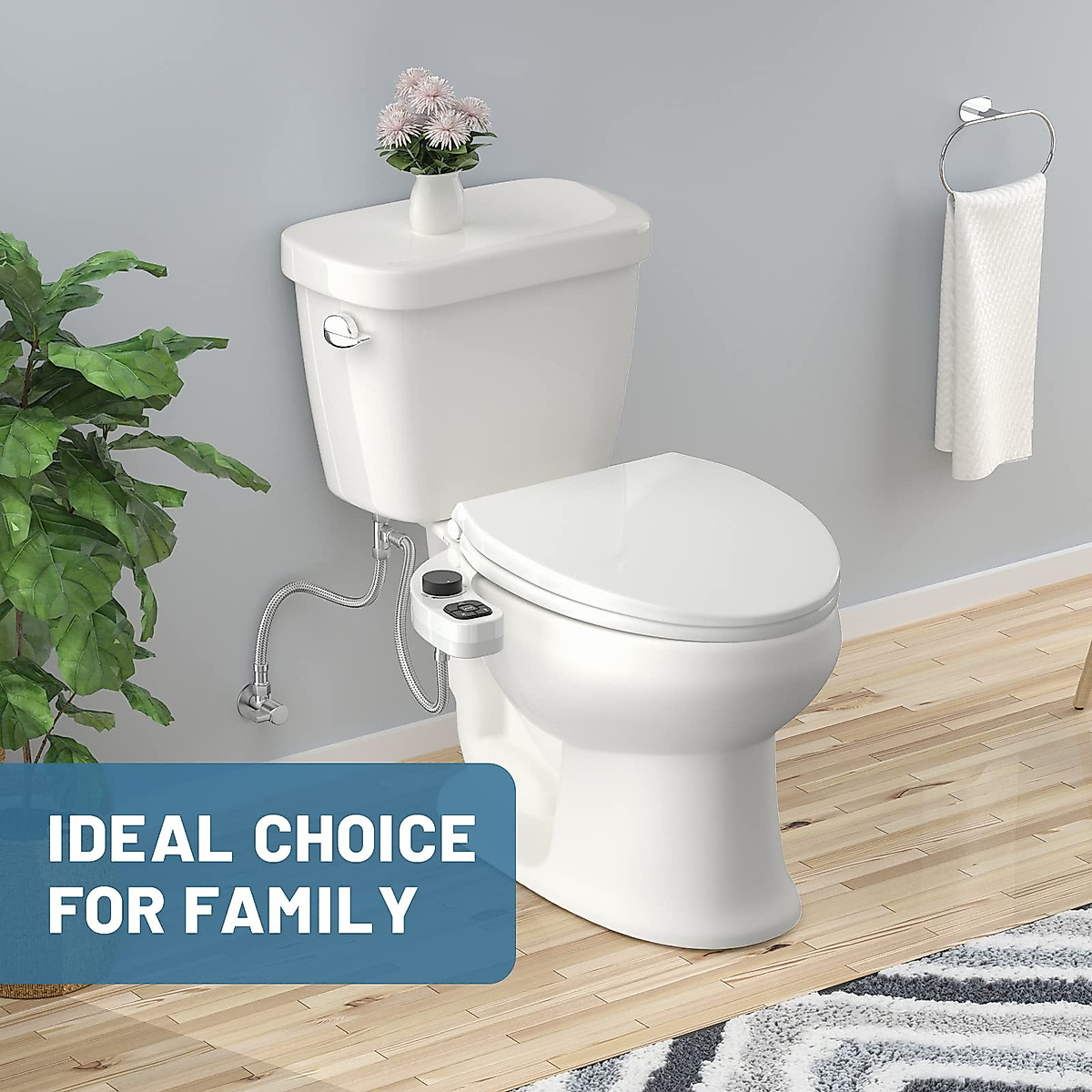 PIKETS Bidet Attachment for Toilet, Dual Nozzle (Frontal and Rear Wash) Non-Electric Fresh Water Bidet Toilet Seat Attachment with Nozzle Self Cleaning, Adjustable Water Pressure (Black)