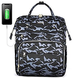 LOVEVOOK Laptop Backpack for Women 15.6 Inch, Teacher Backpack Womens Purse Water-resistant Travel Backpack with USB Charging Port, School Backpack Bookbag Nurse Bag Work Bags (Black Moire)