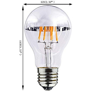 Half Chrome LED Filament Bulb A19 8W LED Light Bulb, Silver Bowl Tipped, E26 Base, Soft Warm White 2700K, 70W Equivalent, 110-120VAC, Dimmable (8)