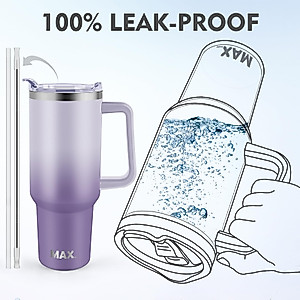 MaxBase 40 Oz Tumbler with Handle and Straw Lid, Insulated Reusable Stainless Steel Travel Mug Keeps Drinks Cold up to 34 Hours, 100% Leakproof Bottle (GradientPurple)