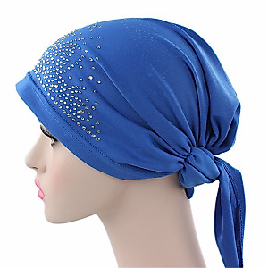 Qhome Womens Rhinestone Head Scarf Head Wrap Chemo Cap Spandex Bandana Du Rag
