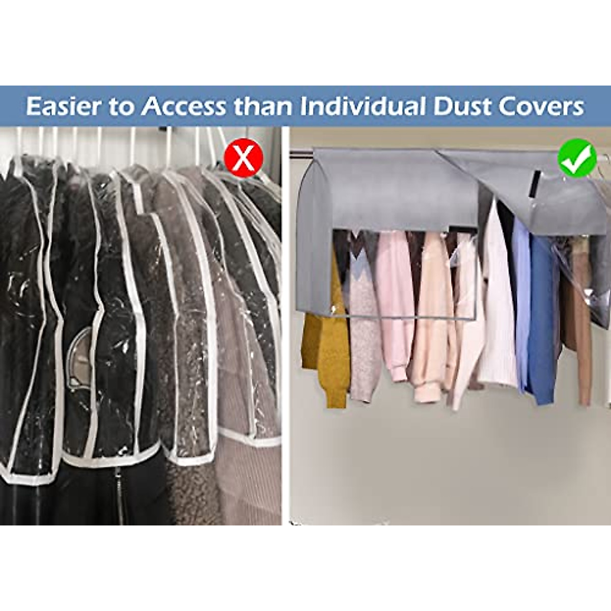 SLEEPING LAMB Expandable Hanging Closet Cover Shoulder Dust Cover Clothes Protector for Coats Suits Dresses, Grey