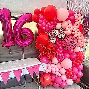 NISOCY 124Pcs Pink Balloons Garland Arch Kit, 18In 12In 10In 5In Different Size Hot Pink Metallic Pink Balloons for Engagement, Wedding, Birthday, Baby Shower, Princess Theme Valentine's Decorations