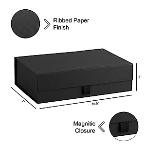 Hard Black Gift Box With Magnetic Closure Lid 10.5"x7"x3" Pack Of 1 Black Ribbed Rectangle Favor Boxes With Black Ribbed Finish For Wedding, Bridesmaid Groomsman Proposal, Clothing (1 Box)