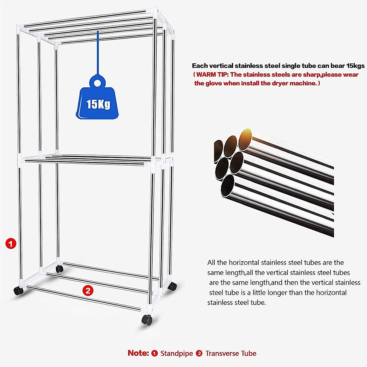 Portable Clothes Dryer 110V with Heater Double Layer Low Noise Touch Screen for RV,Camping,Home,Apt,Student Dorm
