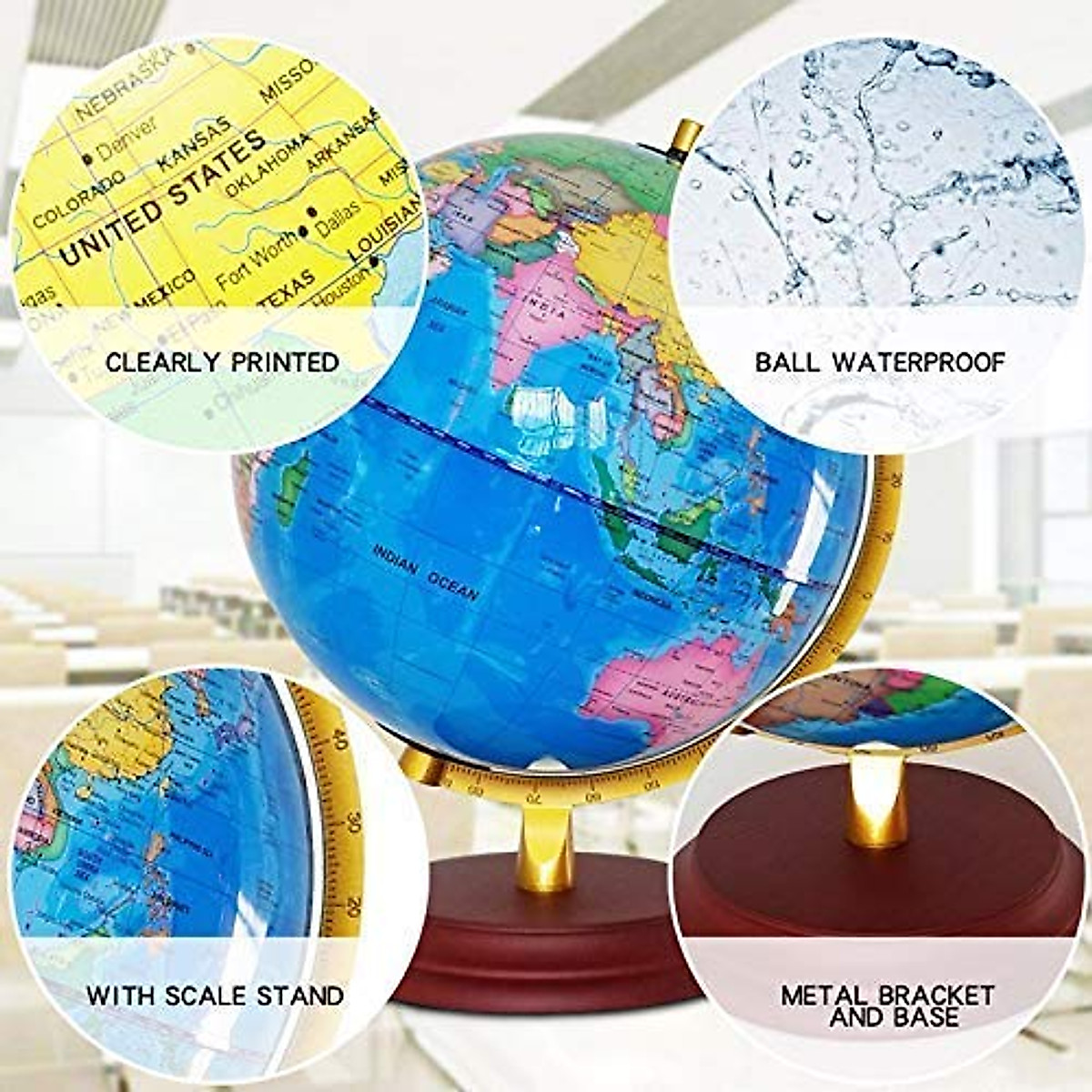 World Globe Great for Kids And Adults, 10 Inch Desk Classroom Decorative Globe with Stand, Learning Education Teaching Demo Home Office Desk Decoration
