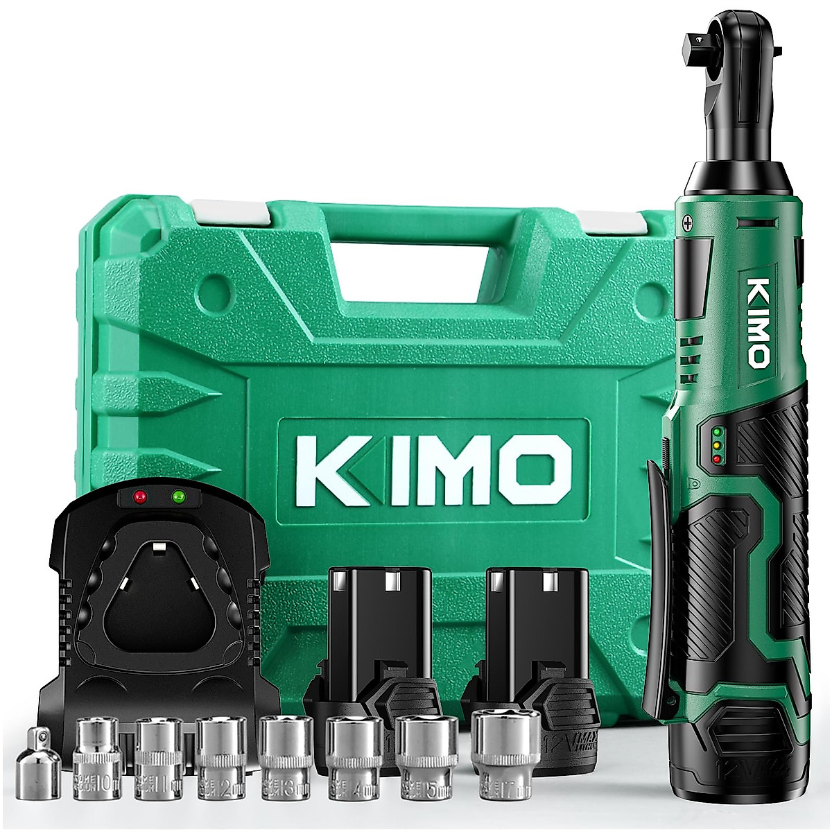 KIMO Cordless Electric Ratchet Wrench Set, 40 Ft-lbs, 400 RPM+20V Cordless Impact Wrench 1/2 inch, 2832In-Lbs & High Torque 3400 IPM