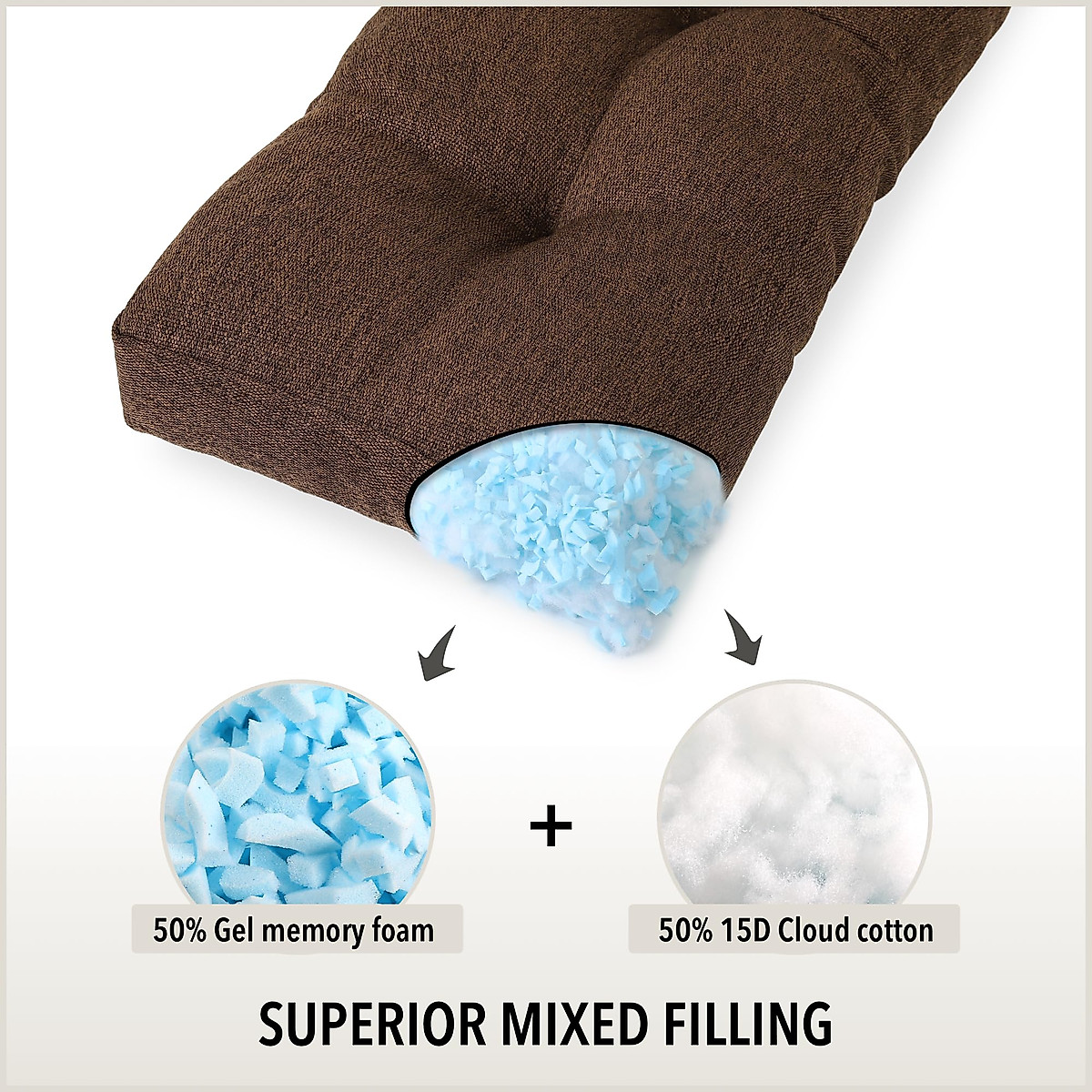 Tromlycs Bench Cushion for Indoor Furniture Window Seat Cushion Pillow Pad Dining Kitchen Tufted Entryway Non Slip 36 inch, Brown