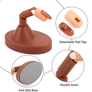 Nail Practice Fingers for Acrylic Nails-Flexible Nail Art Training Manicure Fingers Set for Hands, 1PCS Fake Finger to Practice Fake Nails with Base Stand and 100PCS Nail Tips